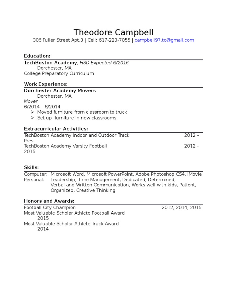 Theodore Campbell's Resume 2016 | PDF