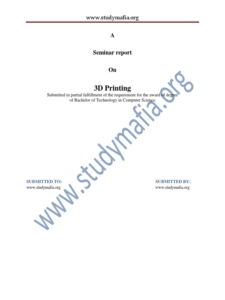 CSE 3D Printing Seminar Report | PDF | 3 D Printing | 3 D Modeling