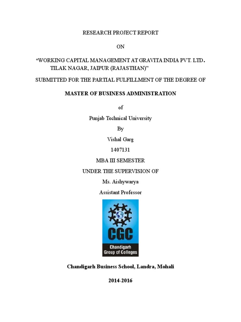 MBA Project Finance | PDF | Working Capital | Inventory