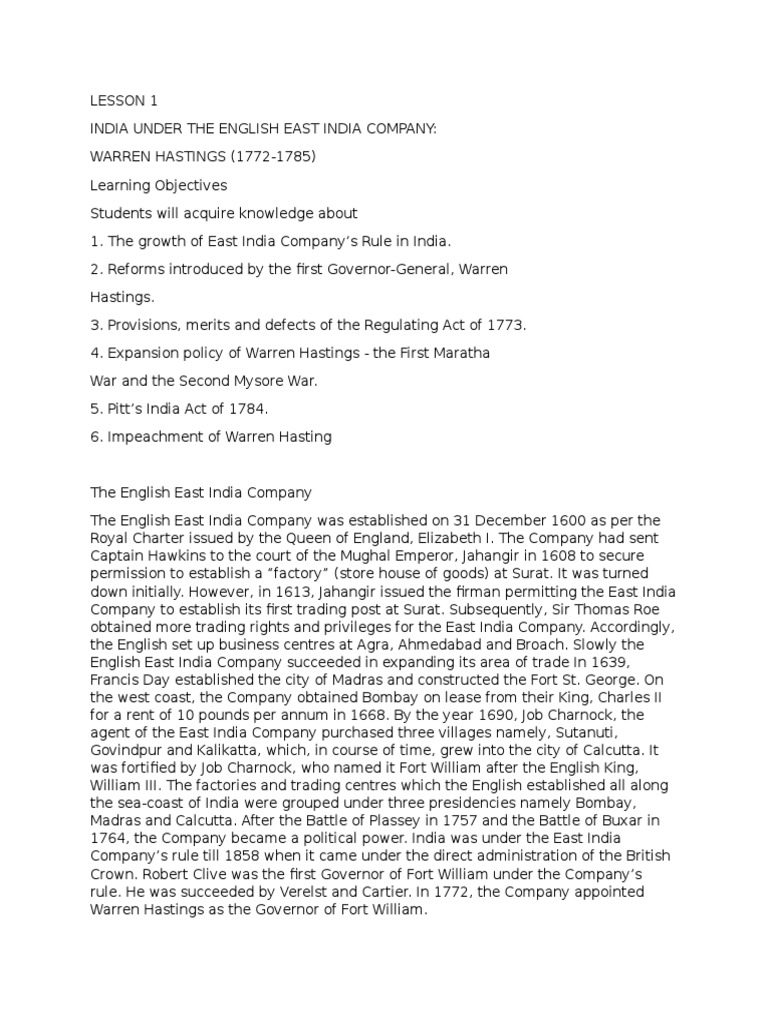 East India Company: Warren Hastings Era | PDF | East India Company ...