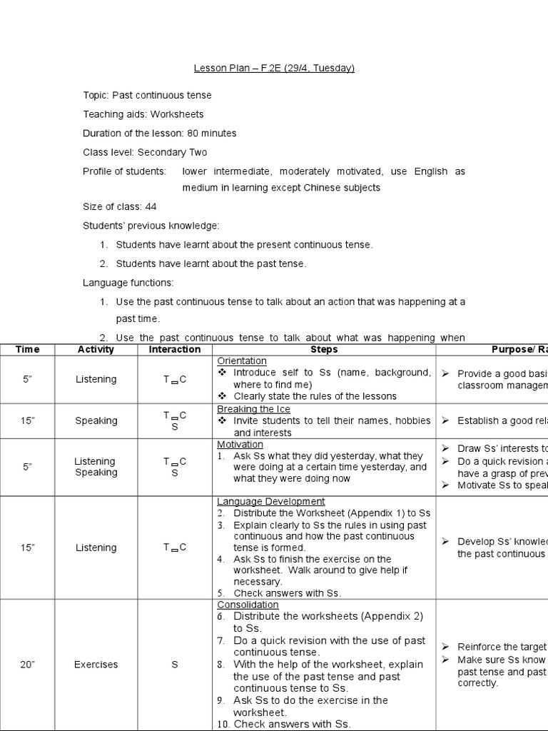 Past Continuous Lesson | PDF | Lesson Plan | Linguistics