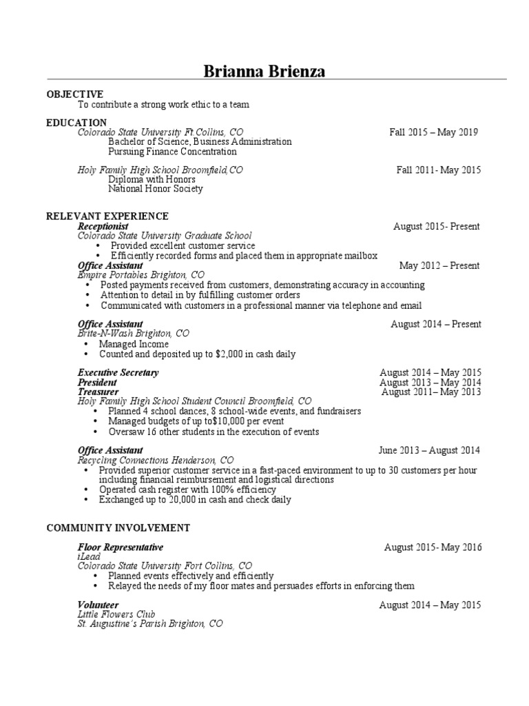 Brianna Brienza Resume | PDF | Career & Growth | Business