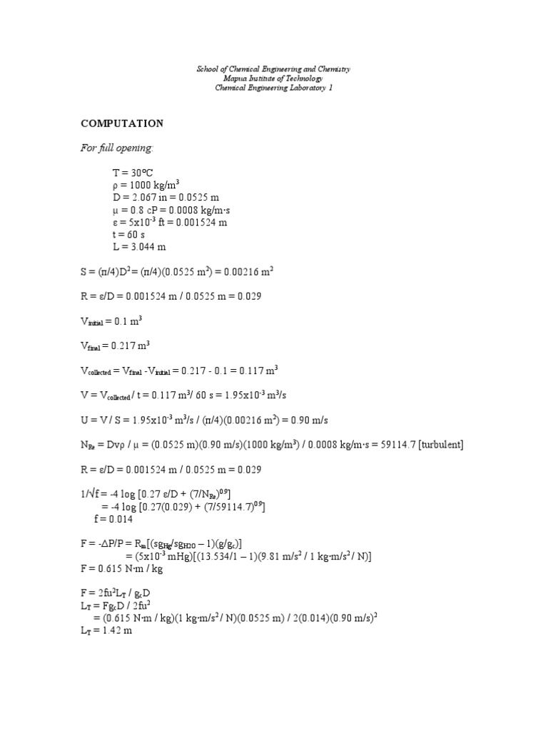 Equivalent Length of A Gate Valve (Fluid Flow Set-Up) | PDF ...