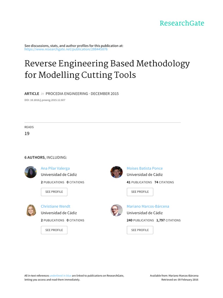 Reverse Engineering Based Methodology For Modelling Cutting Tools | PDF ...