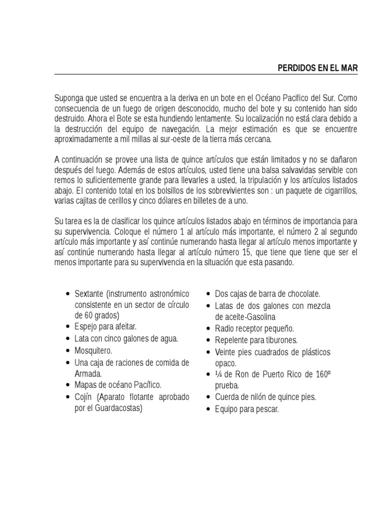 Ejercicio Perdidos en El Mar | PDF | Agua | Naturaleza