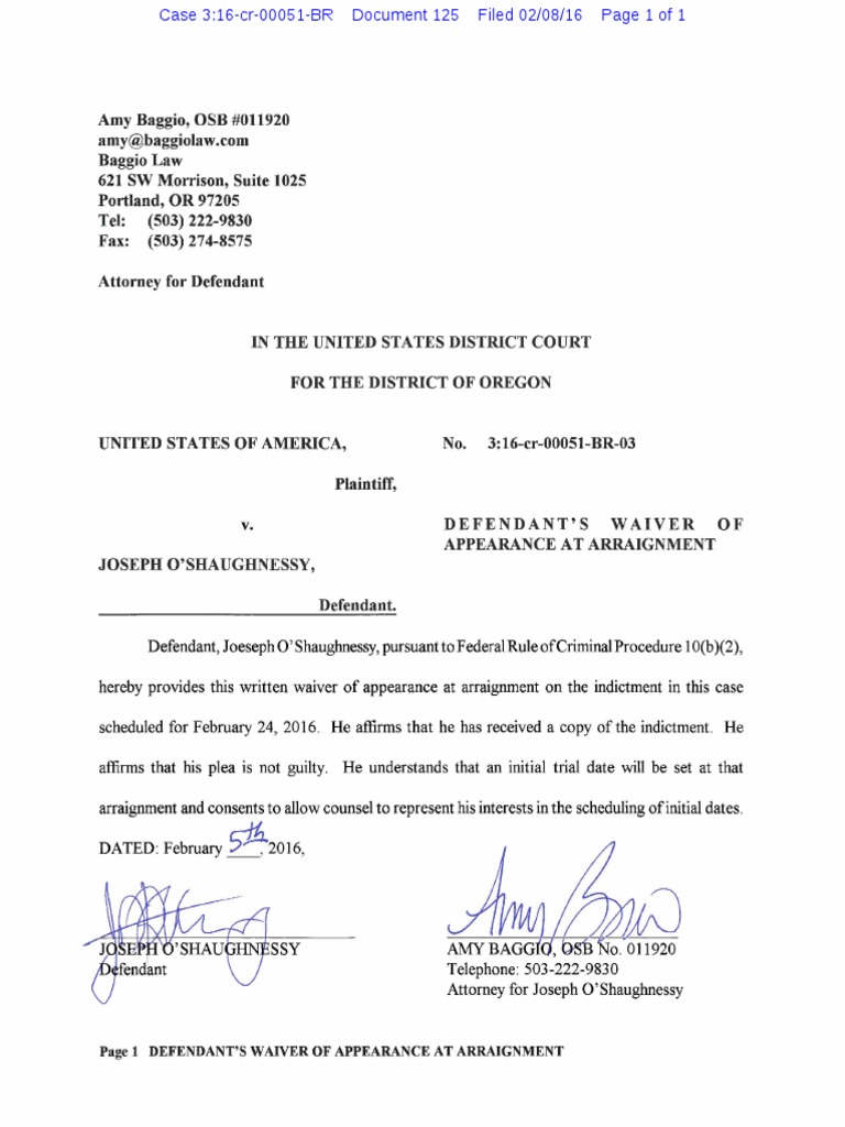 2-8-16 Doc 125 - U.S.A. V A. Bundy Et Al - O'shaughnessy Defendant's ...