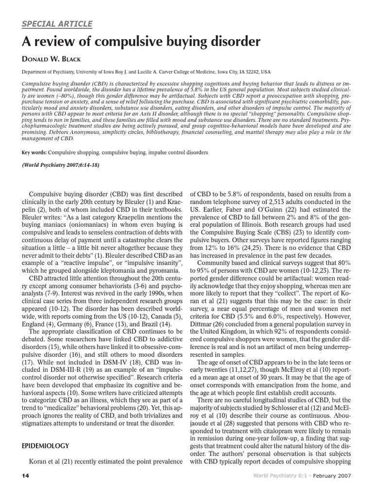 Overview of Compulsive Buying Disorder | PDF | Medical Ethics ...