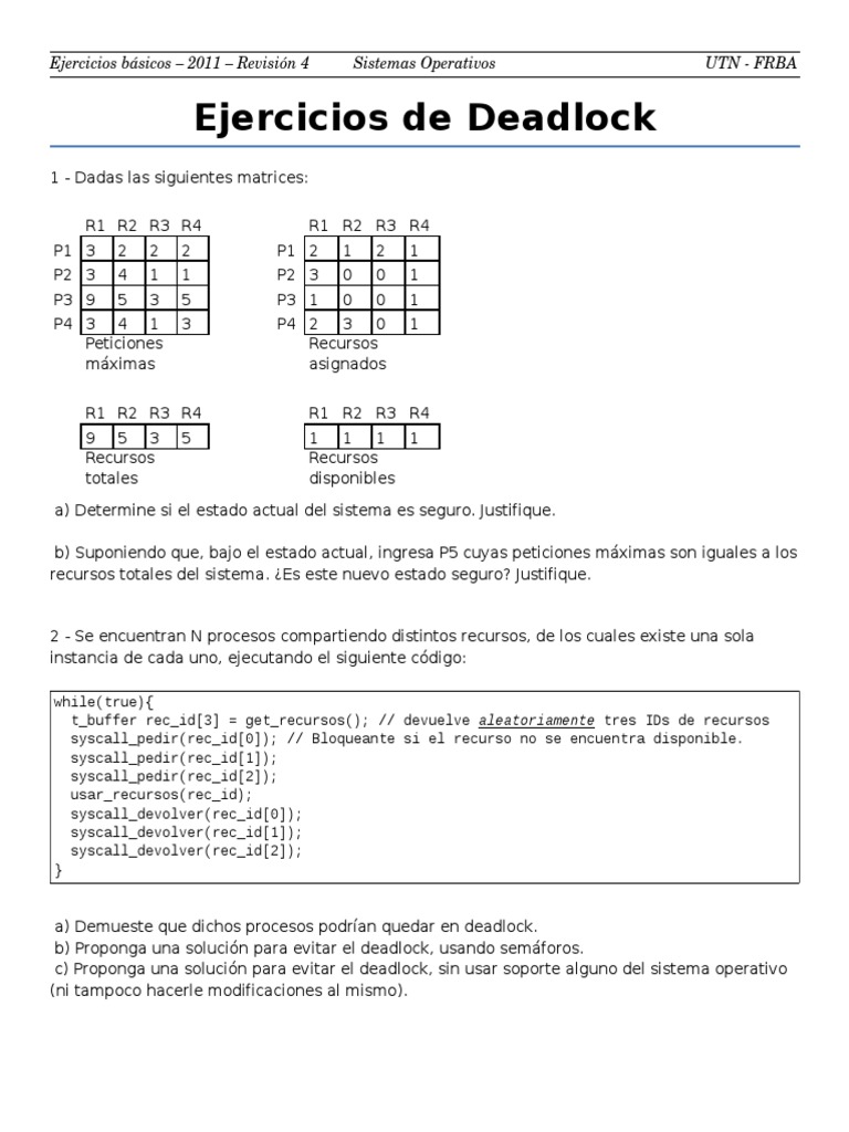 Guia Ejercicios Deadlock - 2011 | PDF | Áreas de informática | Informática