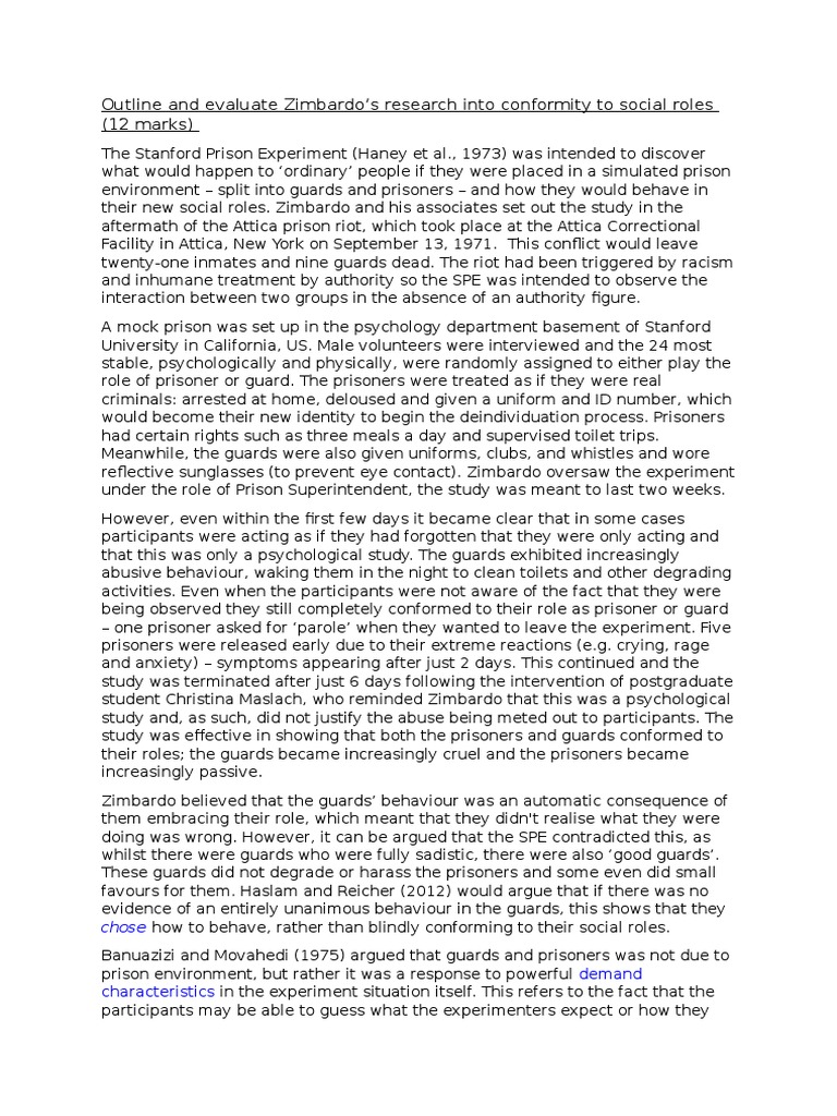 Outline and Evaluate Zimbardo | PDF | Social Psychology | Psychological ...
