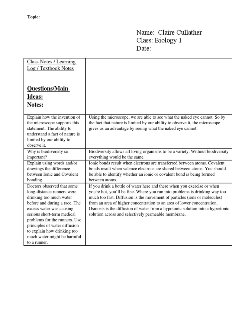Cornell Notes - Biology Mid Term | PDF | Meiosis | Ploidy