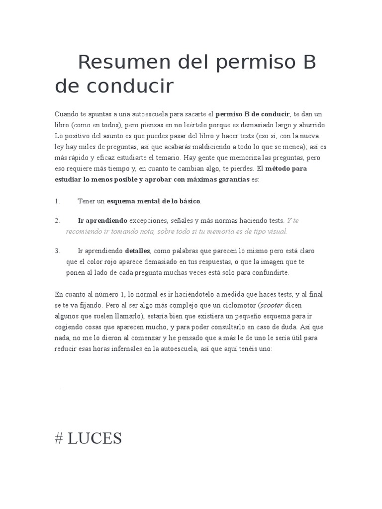 Resumen Del Permiso B de Conducir | PDF | Intersección (carretera) | La ...