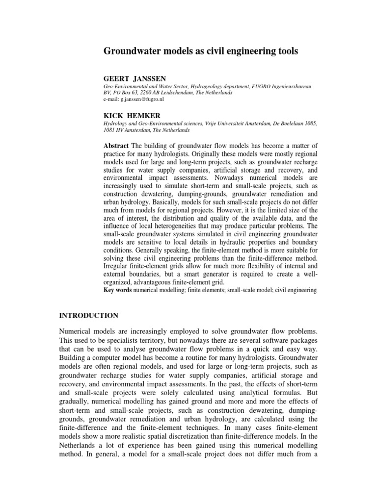 Groundwater models as civil engineering tools | PDF | Finite Element ...