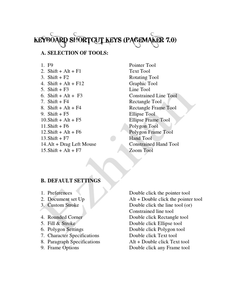 Pagemaker 7.0 Keyboard Shortcuts | PDF | Keyboard Shortcut | Human ...
