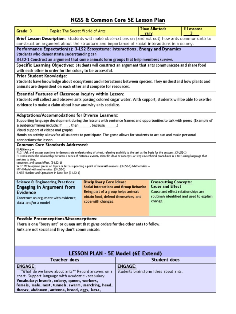 NGSS & Common Core 5E Lesson Plan: Engaging in Argument From Evidence ...