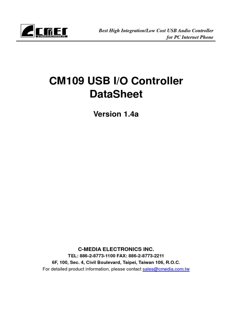 CM109 USB I/O Controller DataSheet | PDF | Microcontroller | Usb