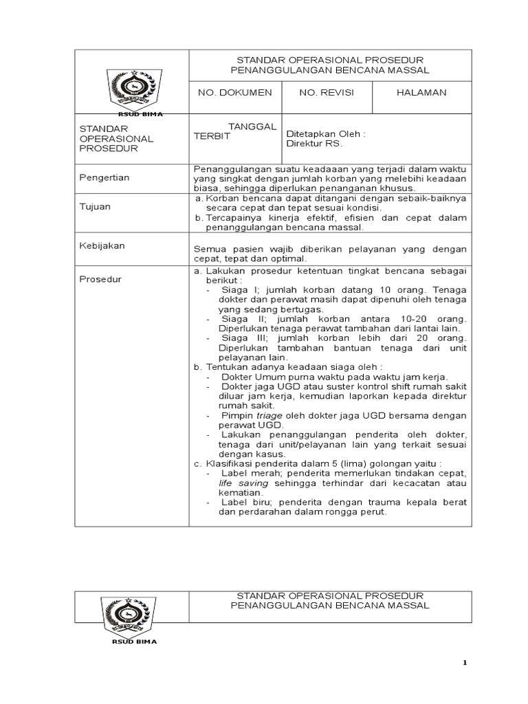 SOP Penanggulangan Bencana Massal | PDF