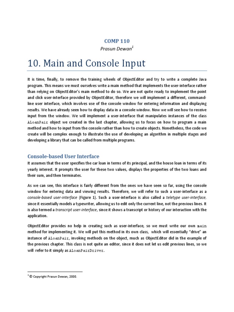 10 Main and Console Input Notes | PDF | Method (Computer Programming ...