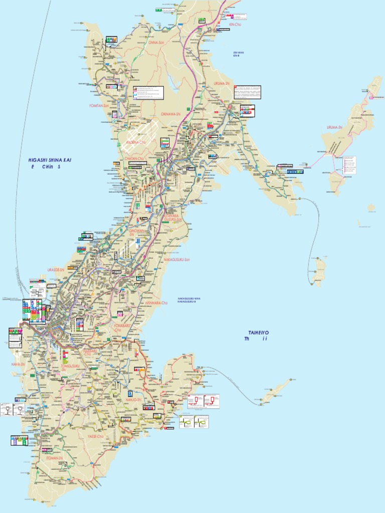 Bus Route Map of Okinawa Prefecture with Stops and Surrounding Areas | PDF