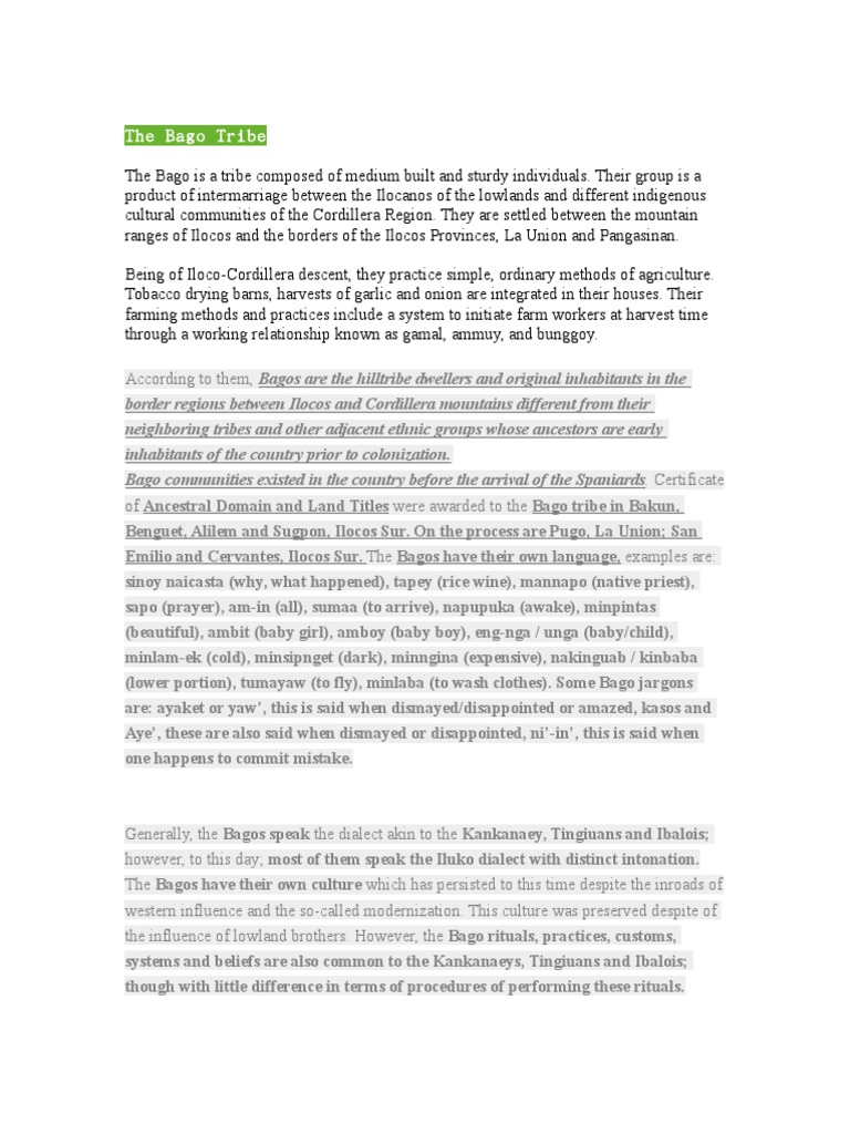 The Bago Tribe | Ethnicity | Indigenous Peoples