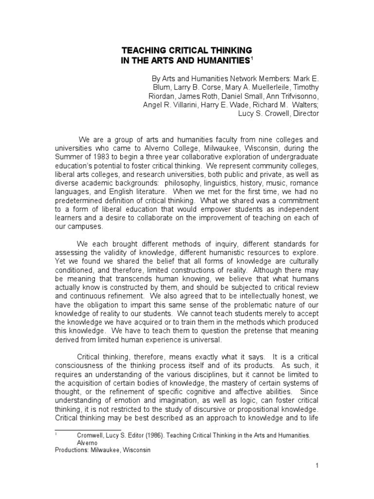 Cultivating Critical Thinkers: A Profile of the Skills, Attitudes, and ...