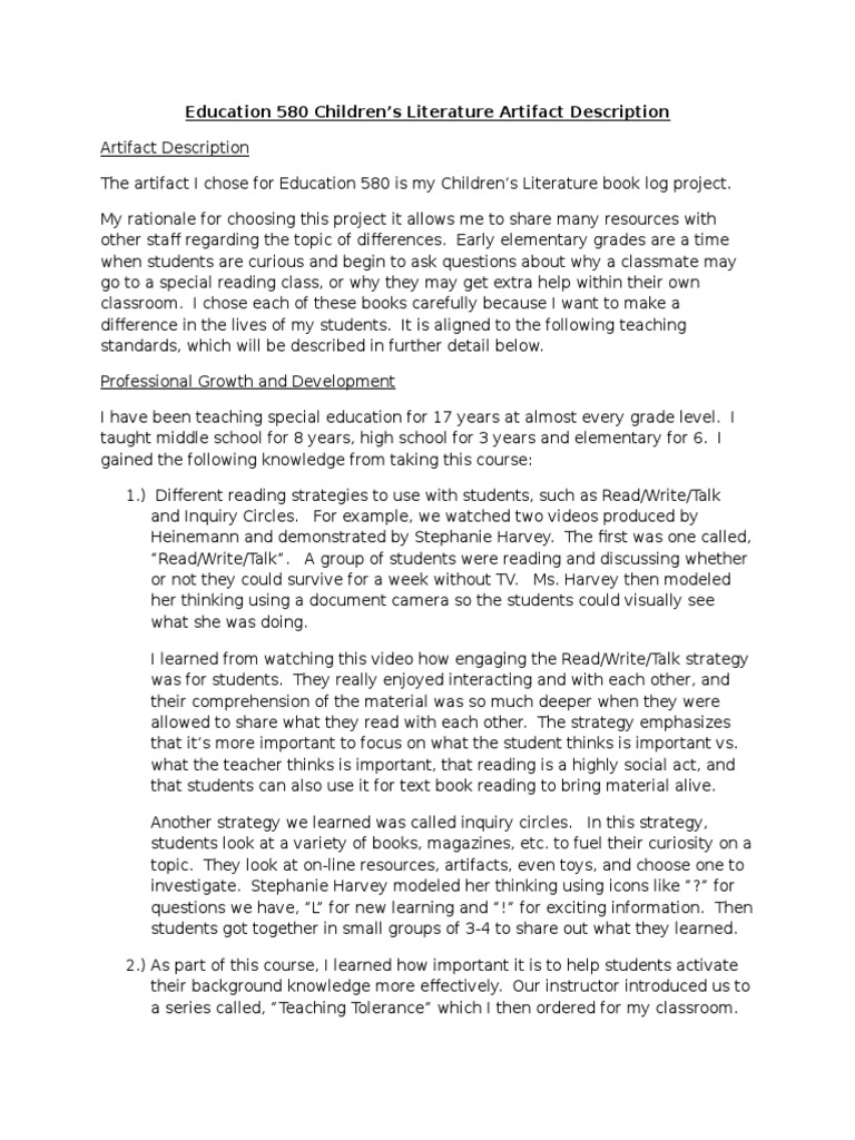 Education 580 Artifact Description | PDF | Inclusion (Education ...
