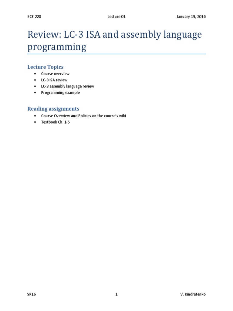 Lecture 01 Pdf Pdf Instruction Set Assembly Language