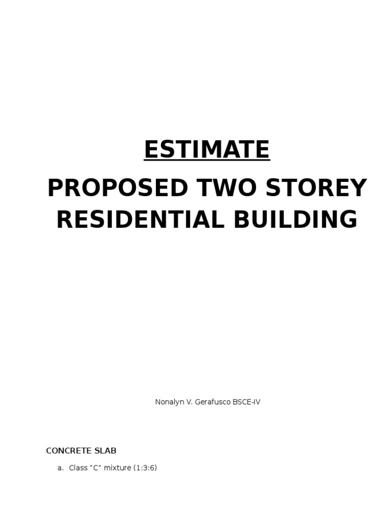 Estimate Proposed Two Storey Residential Building: Concrete Slab | PDF ...