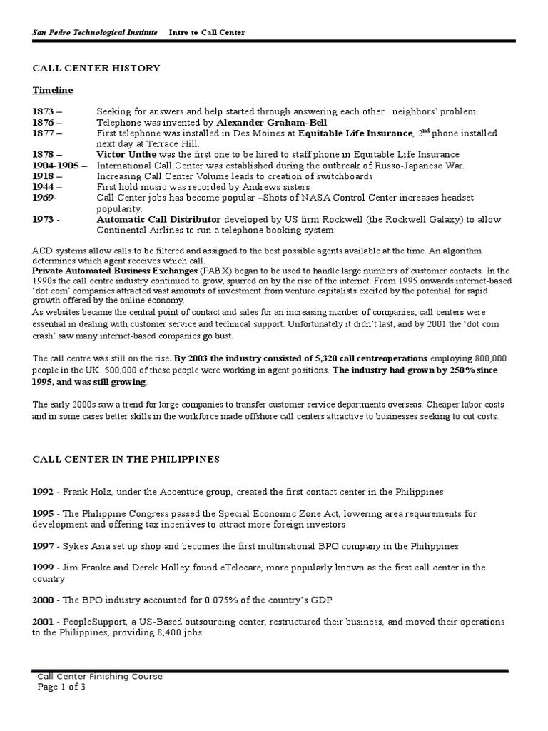 Handout- Intro to Call Center_2016 | Call Centre | Business Process ...