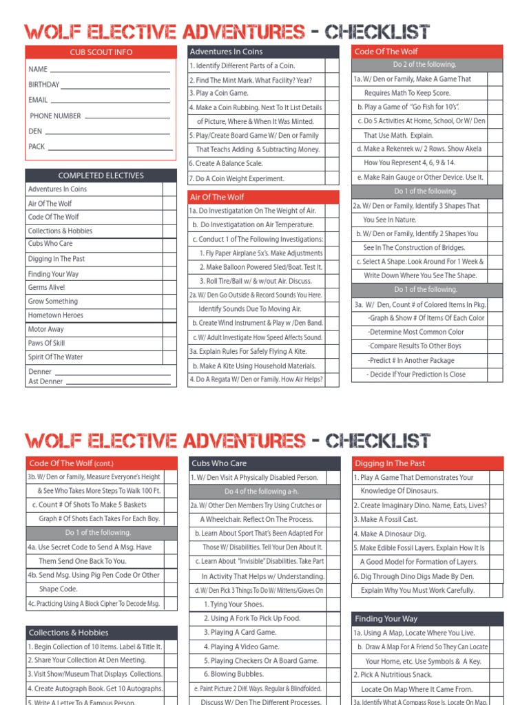 Wolf Elective Adventures Checklist | PDF | Cooking, Food & Wine ...