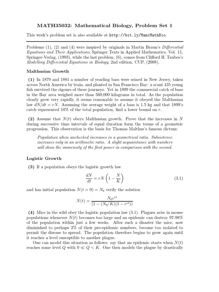 MATH35032: Mathematical Biology, Problem Set 1 | PDF | Handedness ...