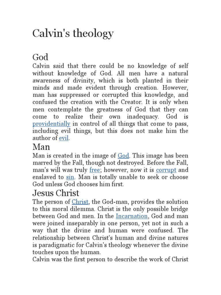 Calvin's Theology: Providentially Evil God Free Corrupt Sin | PDF ...