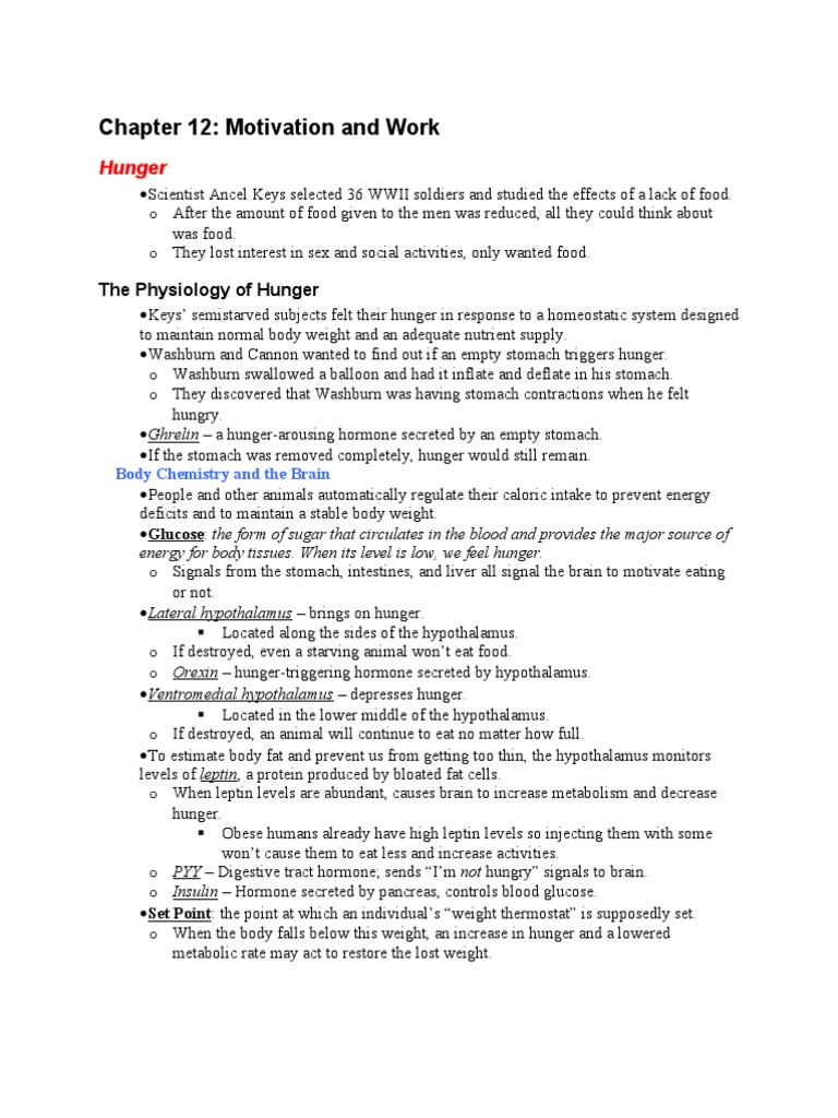 AP Psychology: Chapter 12 Outline | PDF | Hunger | Eating Disorder