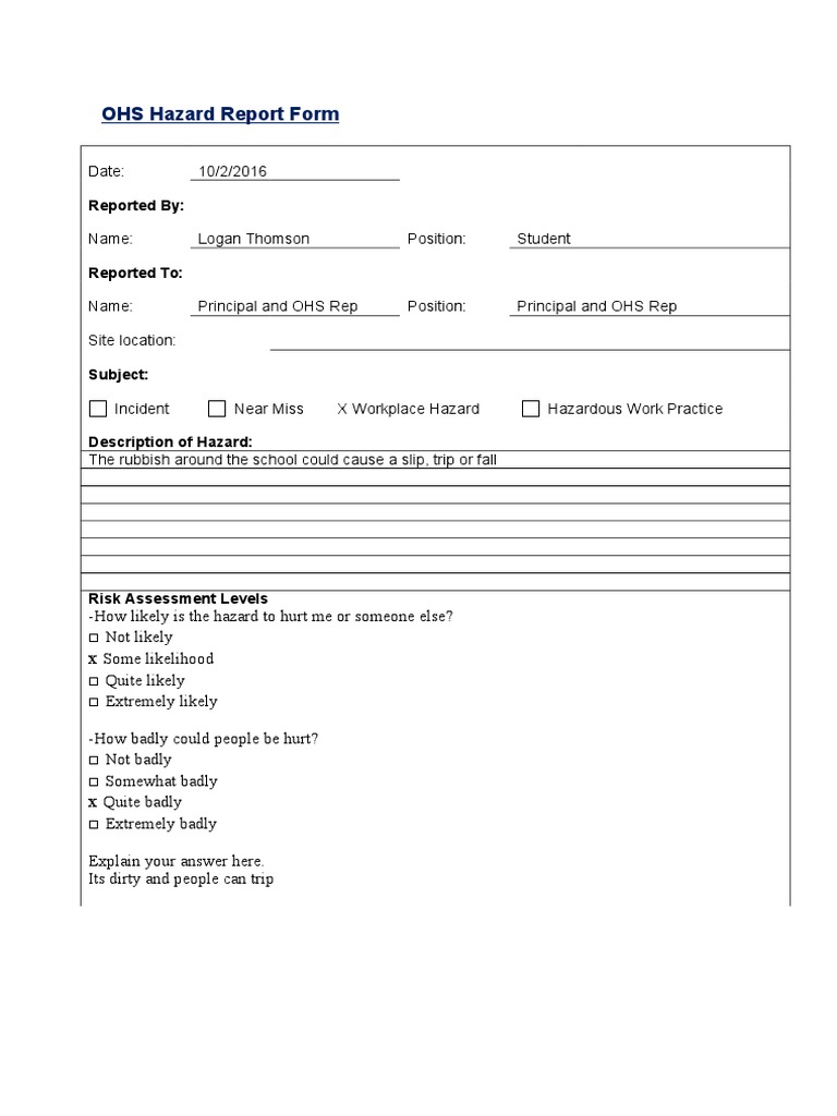OHS Workplace Hazard Report Form | PDF