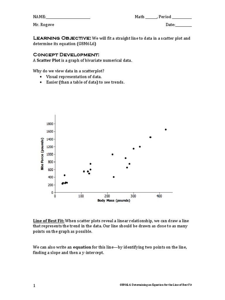 Equation for Line of Best Fit Guide | PDF | Scatter Plot | Line (Geometry)