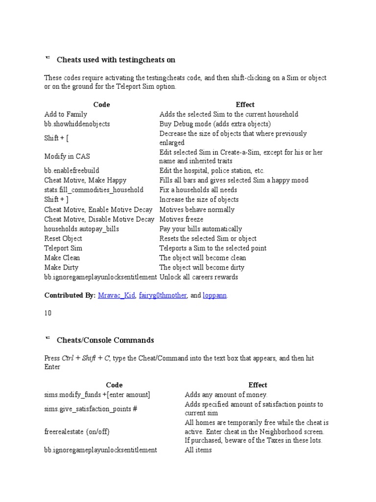 Cheats Used With Testingcheats On : Code Effect | PDF | Cheating In ...
