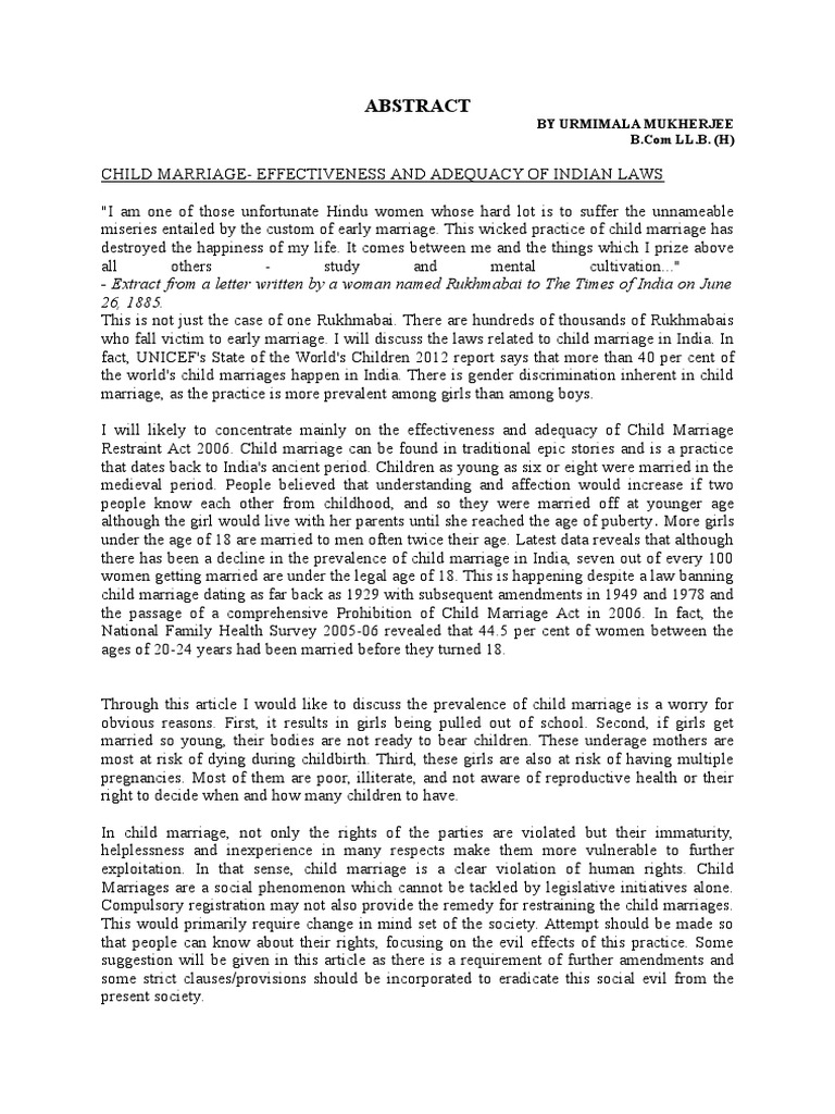 Abstract | Child Marriage | Marriage