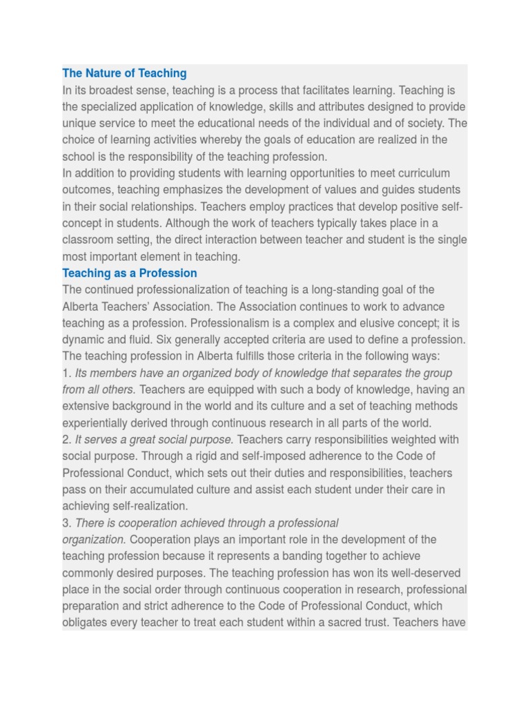 The Nature of Teaching | PDF | Profession | Teachers