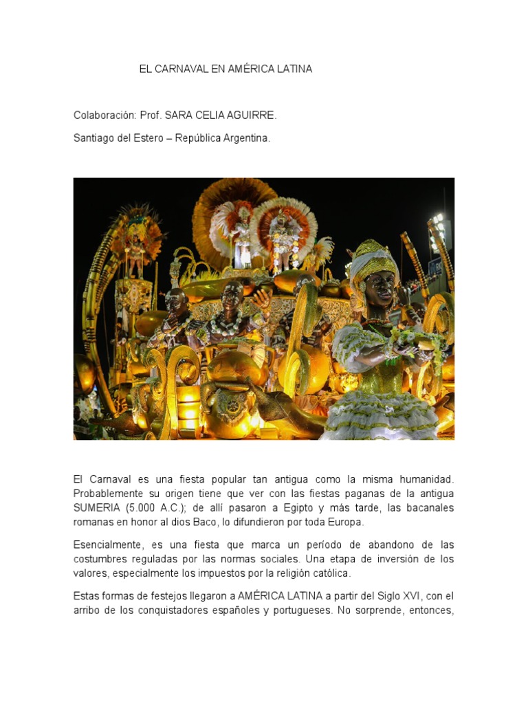 El Carnaval en América Latina. Autora Prof. Sara Celia Aguirre. | PDF ...