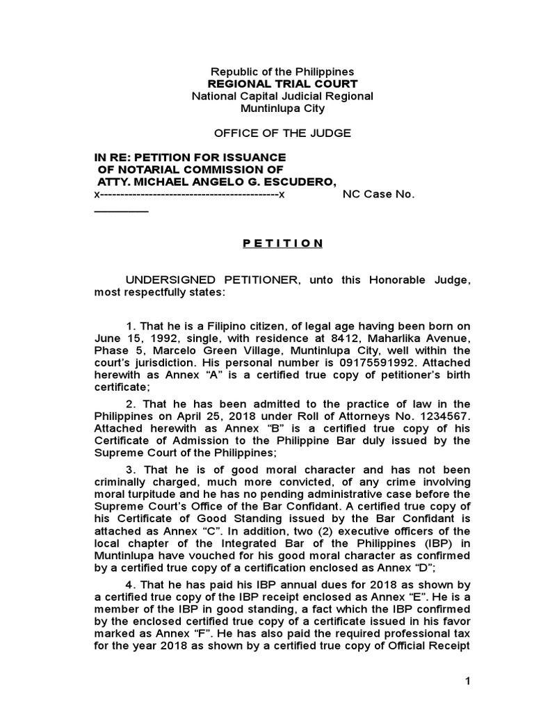 Petition for Notarial Commission in Muntinlupa | PDF | Notary Public ...