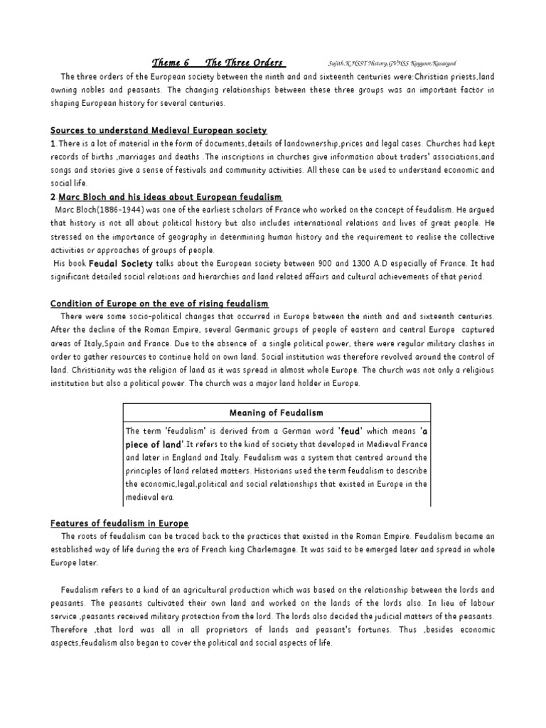 Chapter 6 Three Orders Notesfinal | PDF | Feudalism | Crop Rotation