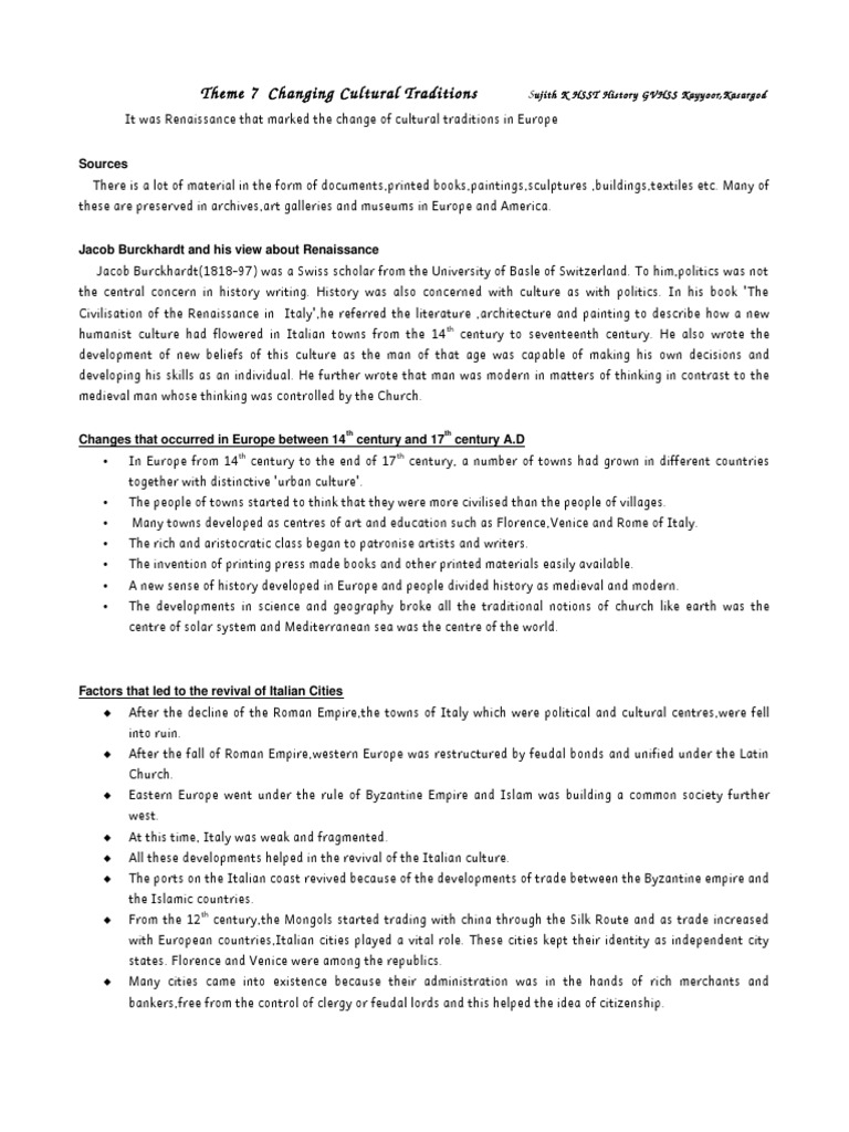 Chapter 7 Changing Cultural Traditions | PDF | Humanism | Renaissance