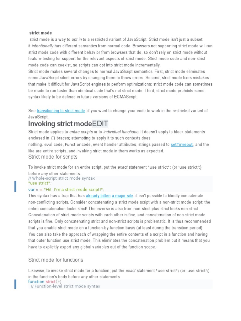 Strict Mode | PDF | Java Script | Notation
