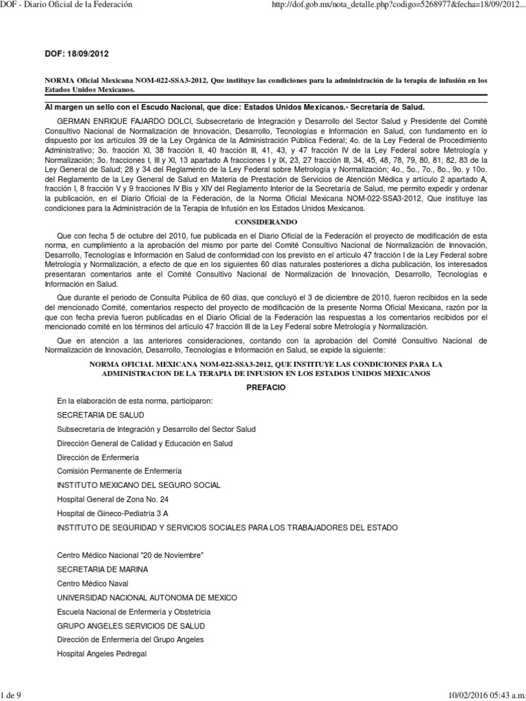 NOM Terapia de Infusion | PDF | Terapia intravenosa | Especialidades Medicas