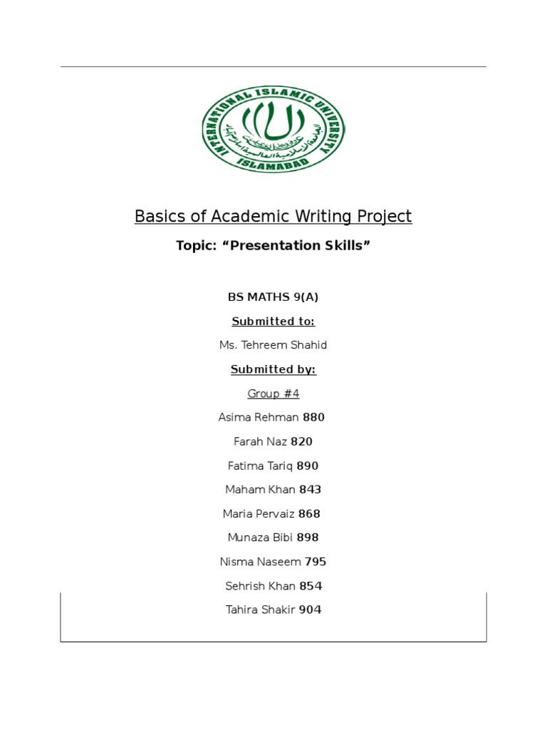 Basics of Academic Writing Project: Topic: "Presentation Skills" | PDF ...