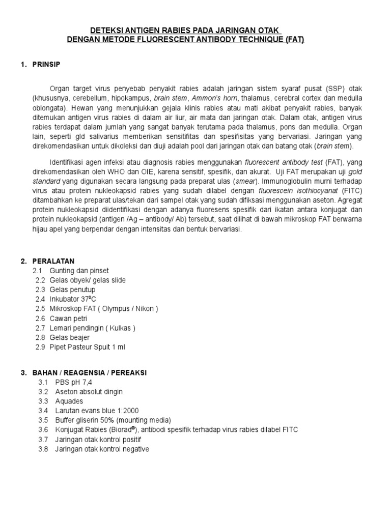 Metode FAT Pemeriksaan Rabies Di BBVet Wates | PDF | Kesehatan Holistik