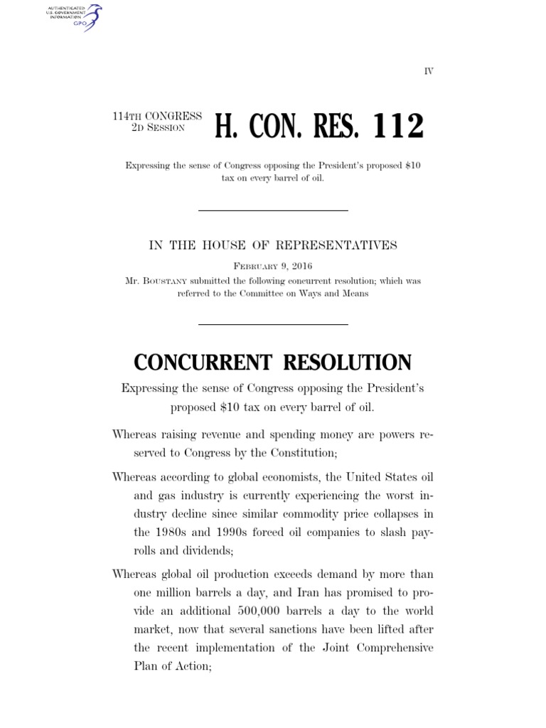 H. CON. RES. 112: Concurrent Resolution | PDF | Petroleum | Petroleum ...