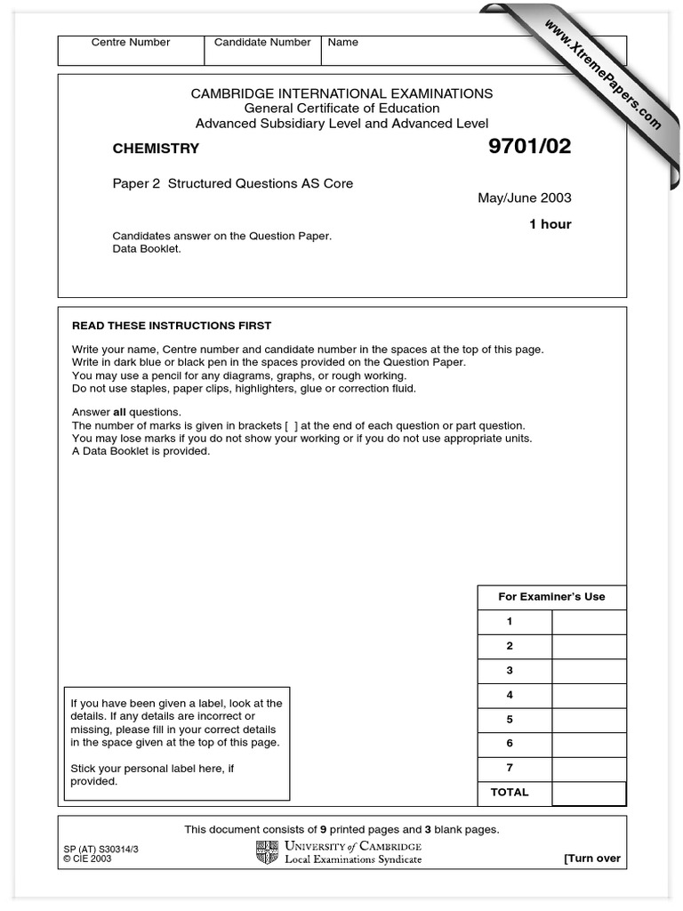 9701 s03 QP 2 PDF | PDF | Gases | Argon