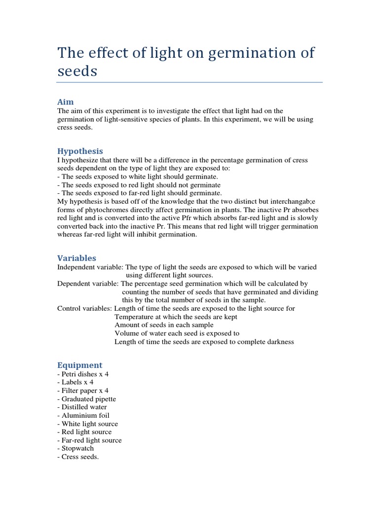 The Effect of Light On Germination of Seeds Write Up | PDF ...