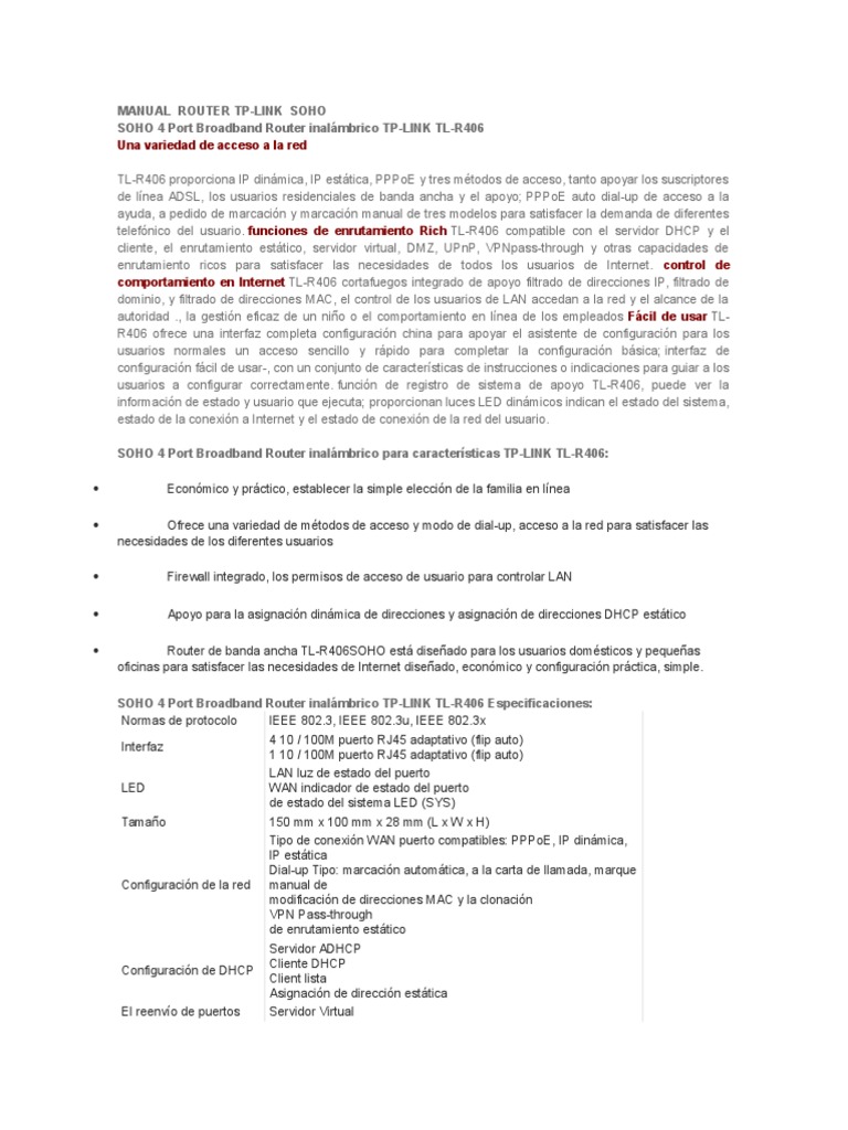 Router TP - Link Soho | PDF | Enrutador (Computación) | Dirección IP