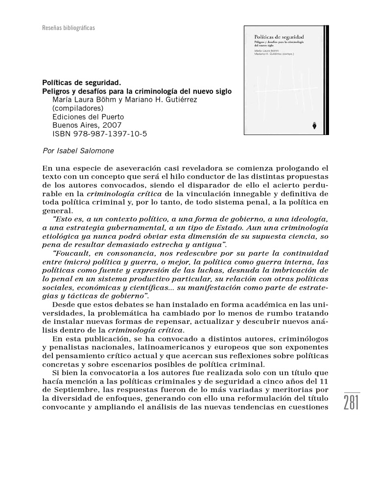 Políticas de Seguridad-María Laura Bohm y Mariano H. Gutiérre - Reseña ...